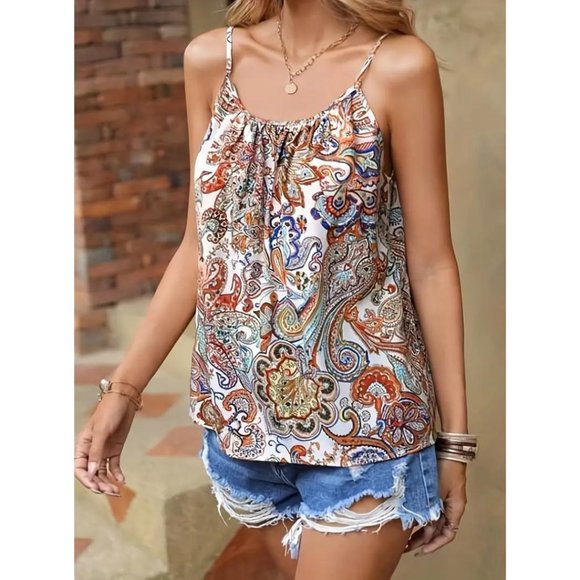 Tops | Boho Paisley Print Cami Floral Spaghetti Strap Tank Top Camisole ...